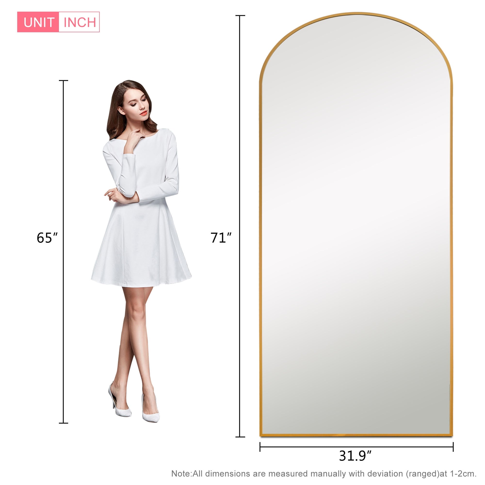 Lumioca Arch Floor & Full Length Gold Framed Wall Mirror Right Angle 71 ...