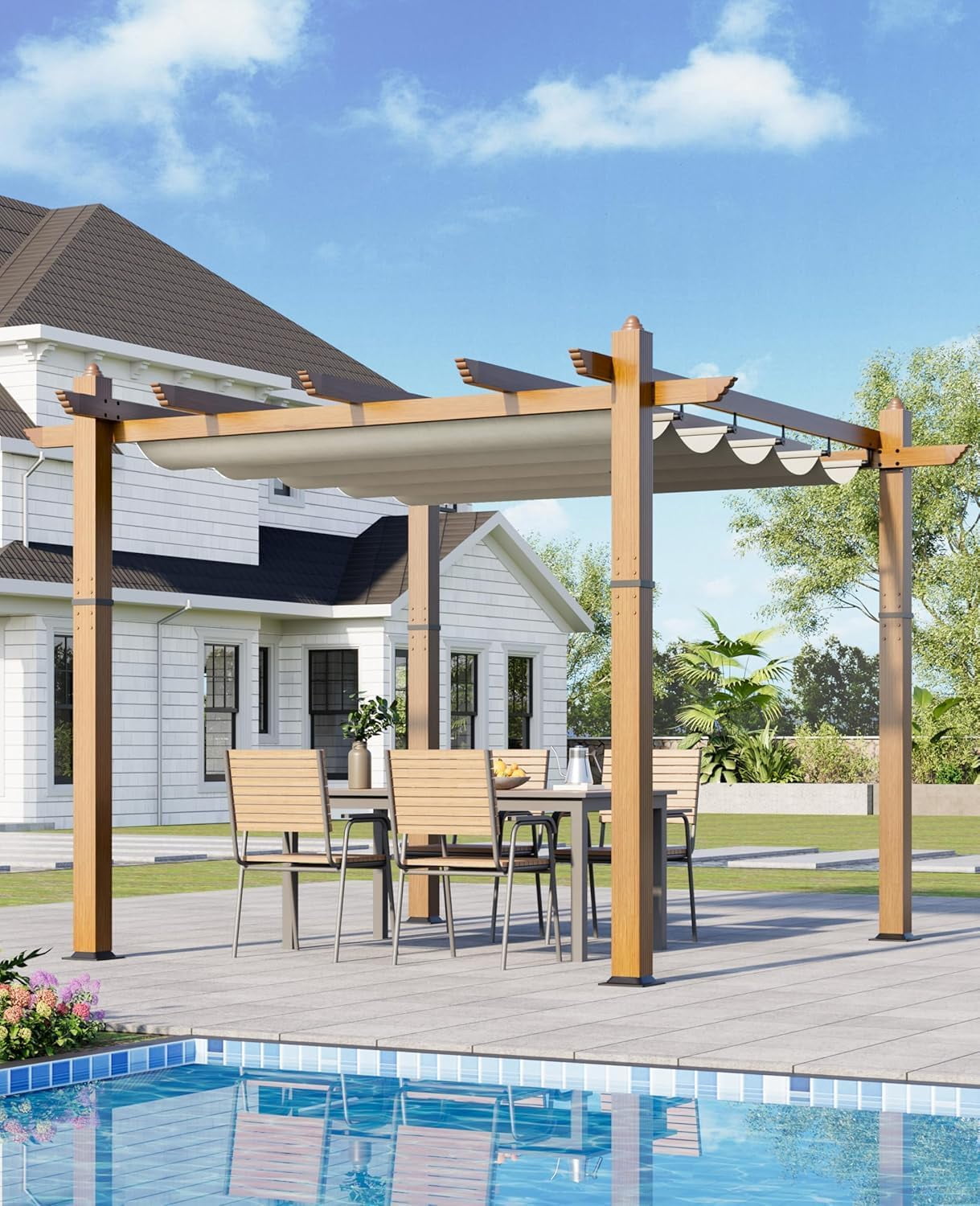 Lumiparty 10x10 FT Outdoor Pergola with Retractable Canopy, Weather ...