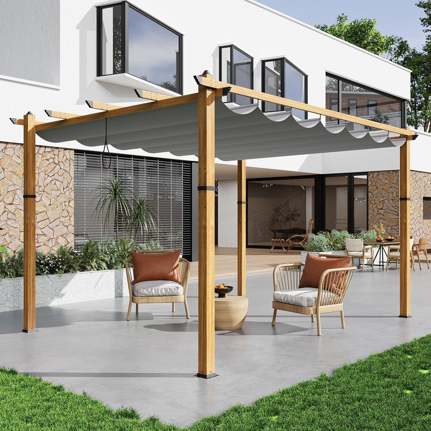 Lumiparty 10x13 FT Outdoor Pergola with Retractable Canopy, Weather ...