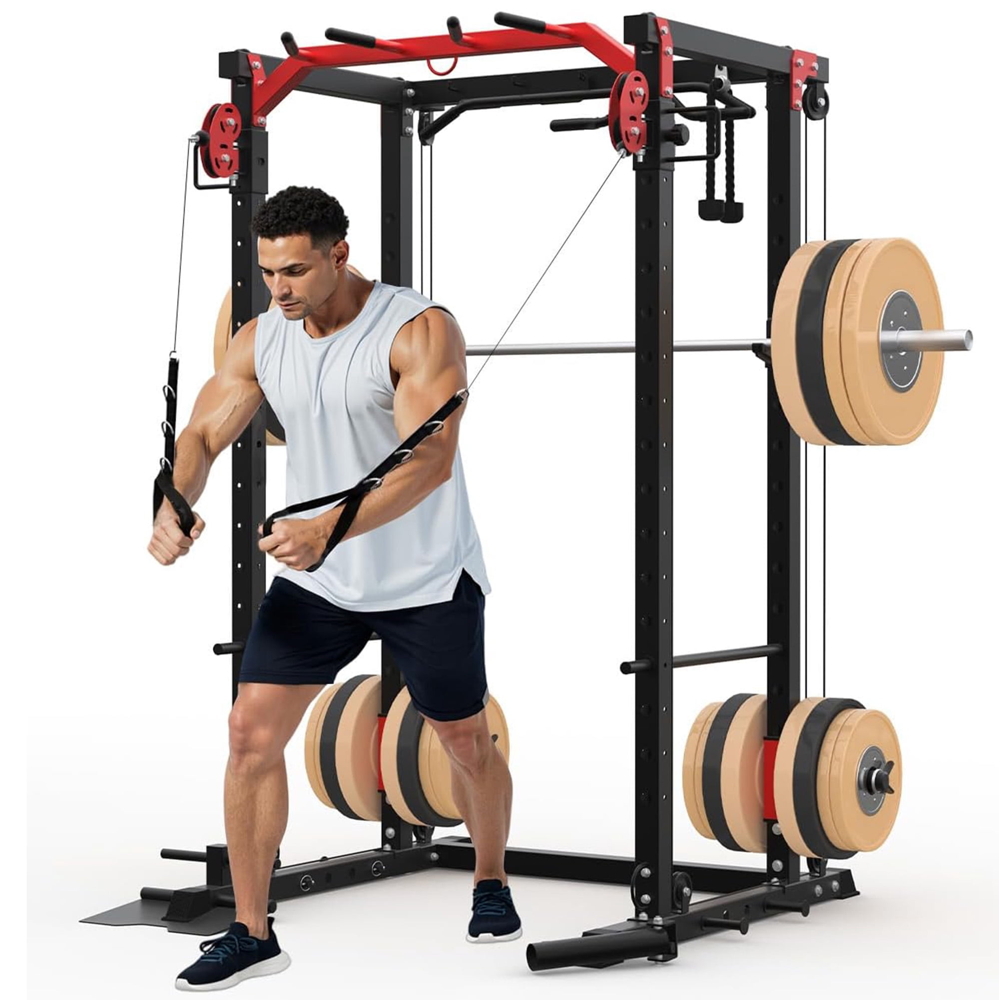 Lumiparty 2000 lb Power Cage & Cable Crossover Rack, LAT Pull-Down ...