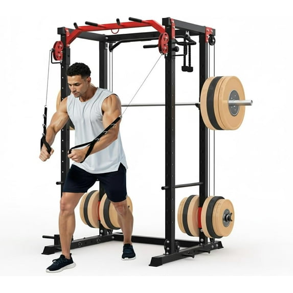 Lumiparty 2000 Lb Power Cage & Cable Crossover Rack, LAT Pull-Down ...