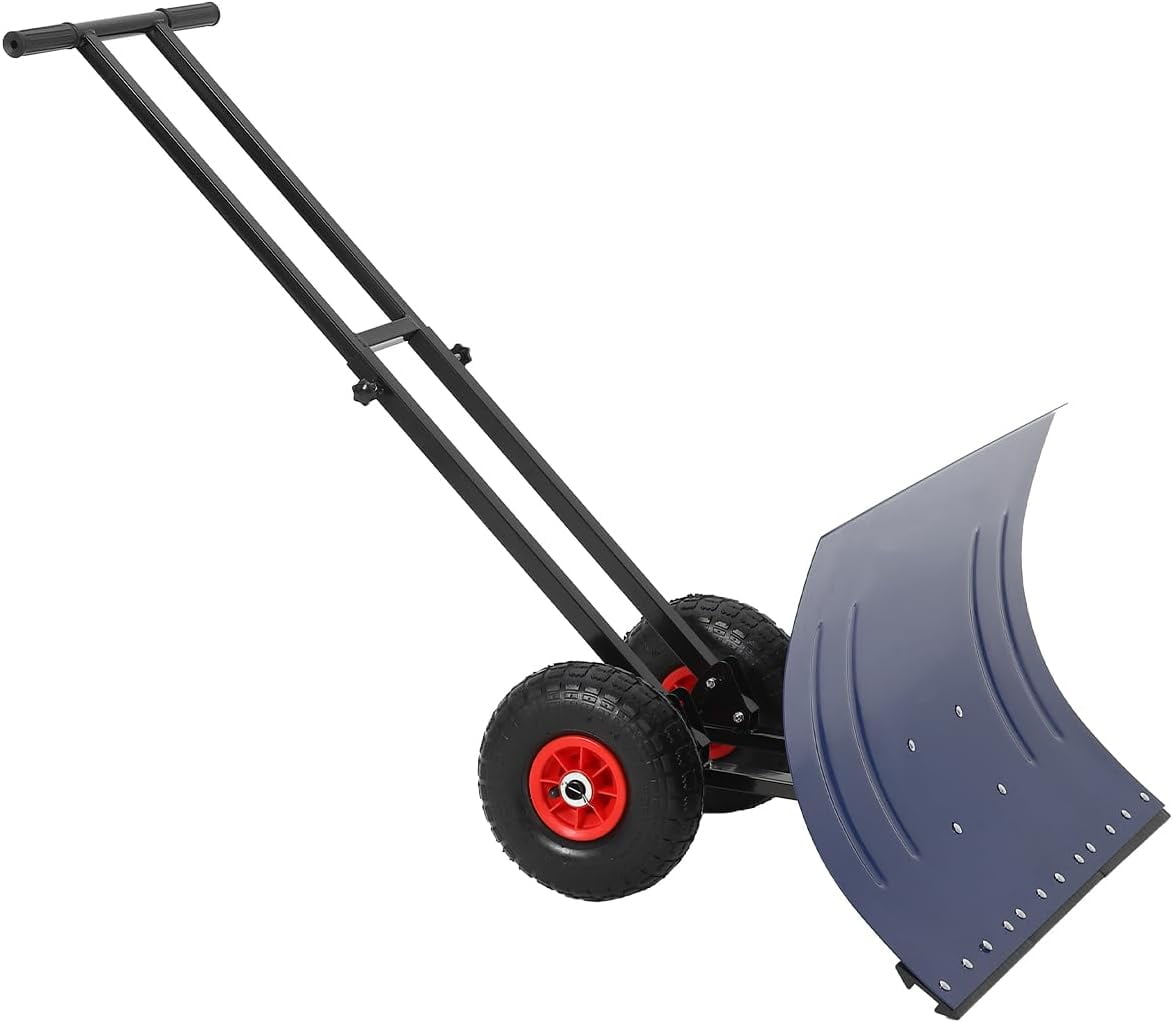 Lumiparty 29" Steel Snow Pusher Snow Shovel with Wheels, Snow Removal ...
