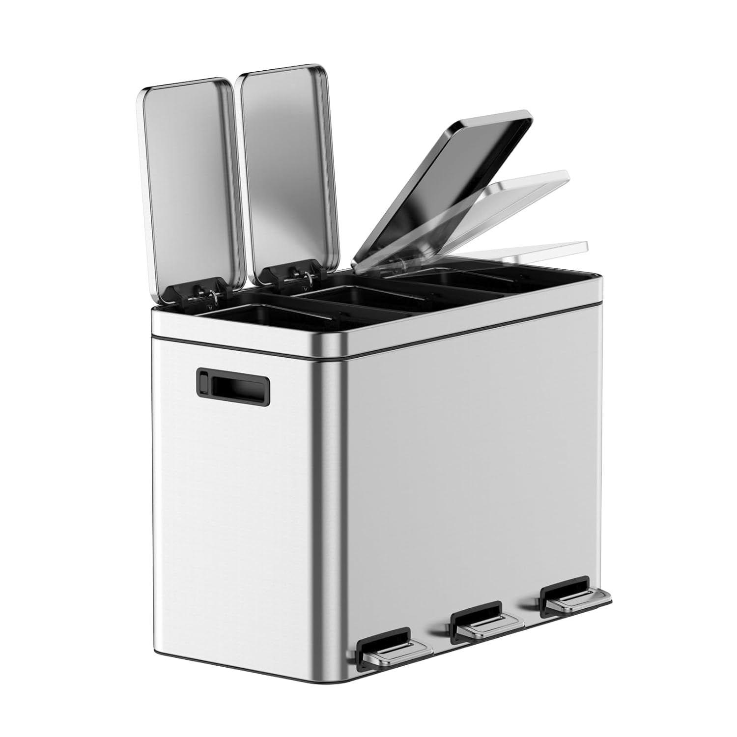 Lumiparty 3 Compartment Trash Can, 3 x 4 Gallon Dual Compartment ...