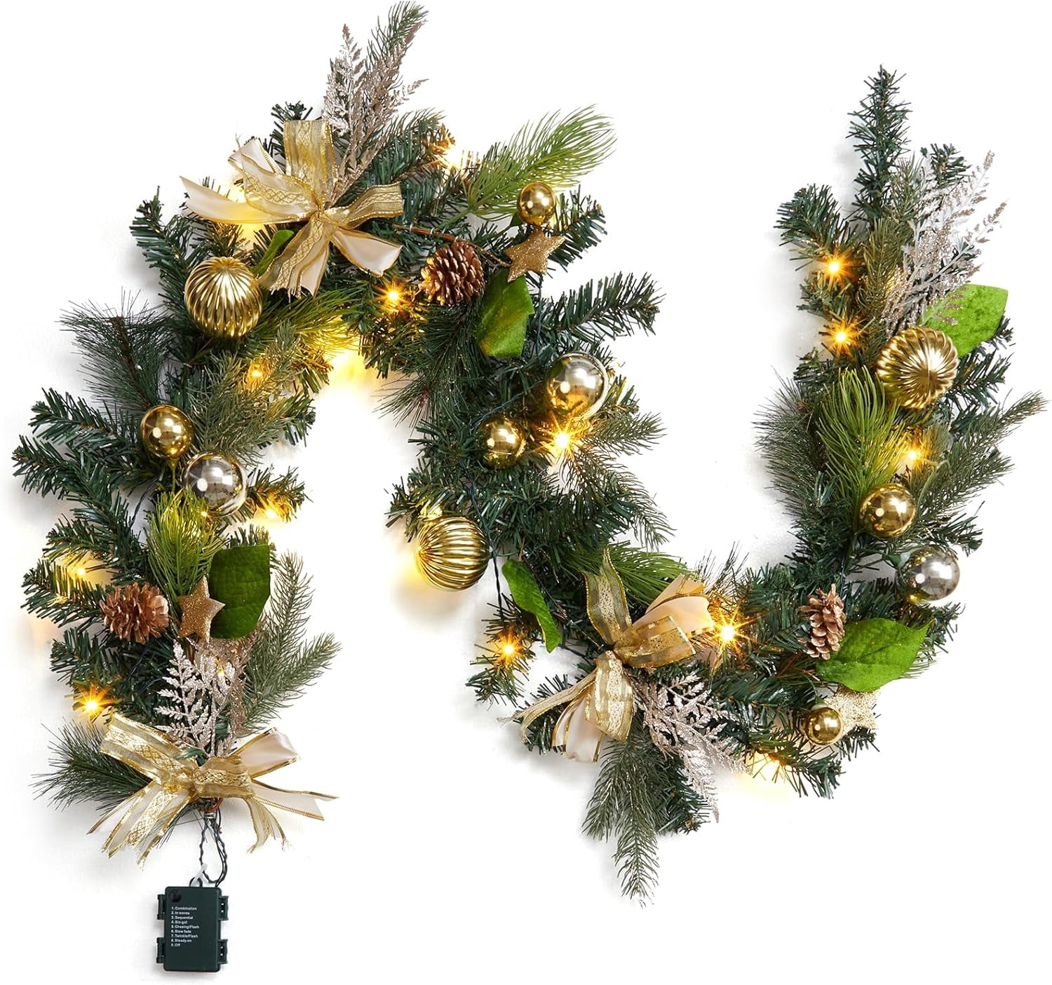 Lumiparty 6 FT Pre-lit Christmas Garland with 20 LED Lights, Xmas ...