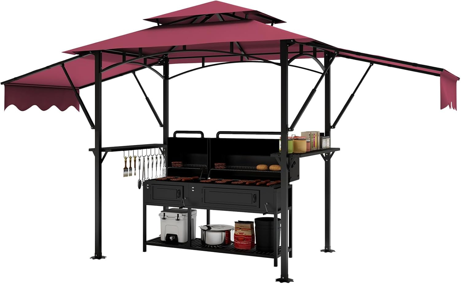 Lumiparty 8'x 5' Grill Gazebo Shelter with Extra Awning, Double Tier ...