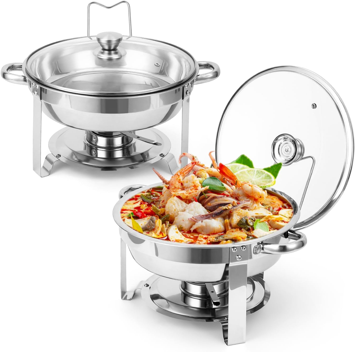 Lumiparty Chafing Dish Buffet 2 Pack, 5QT Stainless Steel Round Chafers ...