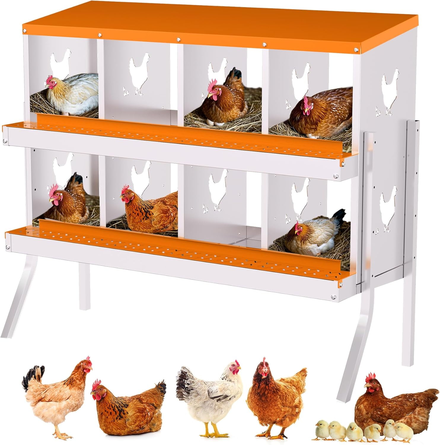 Lumiparty Chicken Nesting Box, 8 Compartment Chicken Laying Boxes with ...
