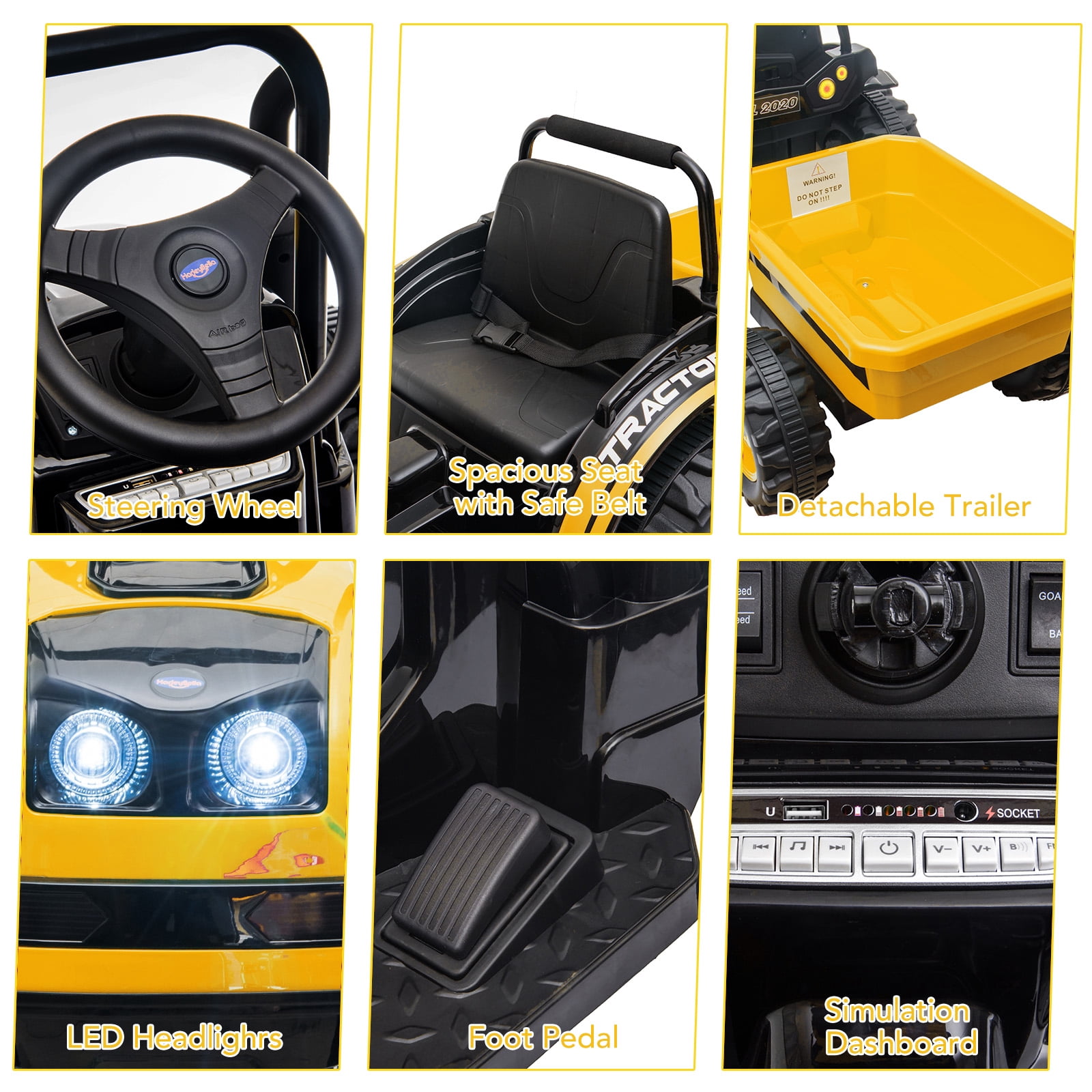 Lumiparty Kids Ride on Tractor with Trailer, 12V Battery Powered ...