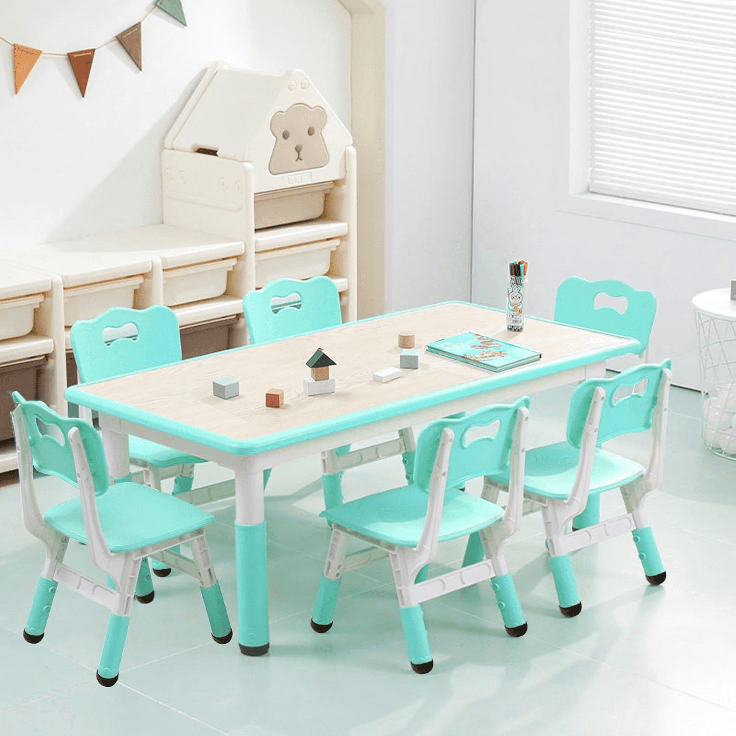 Lumiparty Kids Table and Chairs Set, Height Adjustable Toddler Table ...