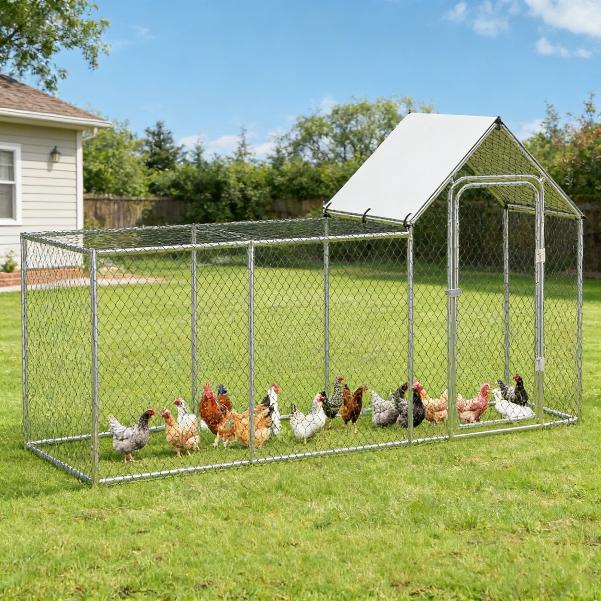 Lumiparty Large Metal Chicken Coop with Waterproof and Anti-UV Cover ...