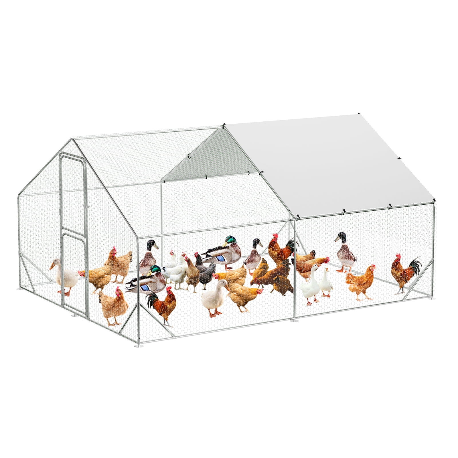 Lumiparty Large Metal Chicken Coop, Walking Poultry Cage Hen Run House ...