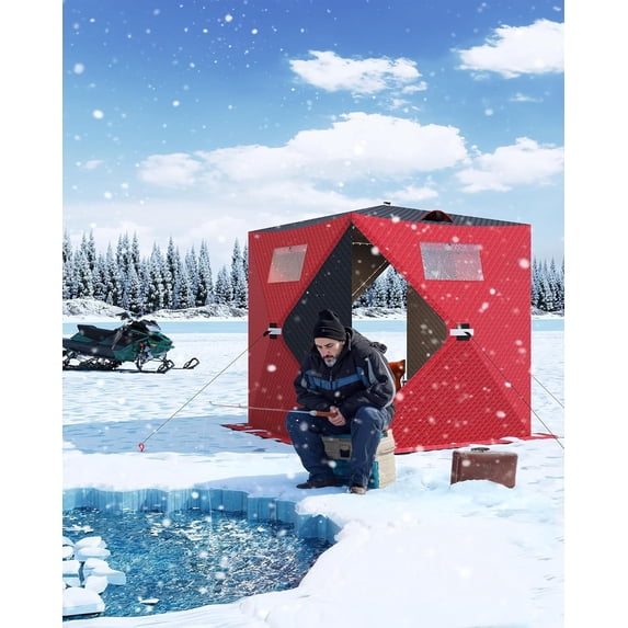 Lumiparty Pop Up Ice Fishing Tent Fully Insulated, Portable 3-4 Person ...