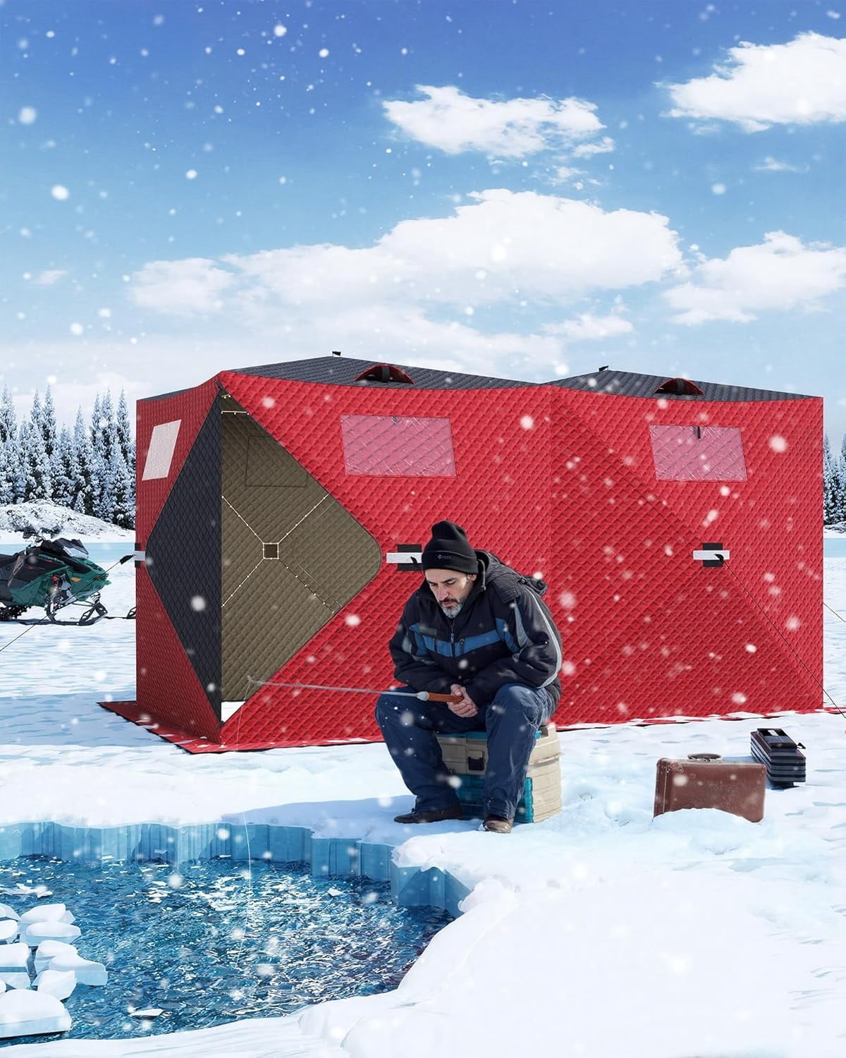 Lumiparty Pop Up Ice Fishing Tent Fully Insulated, Portable 6-8 Person ...