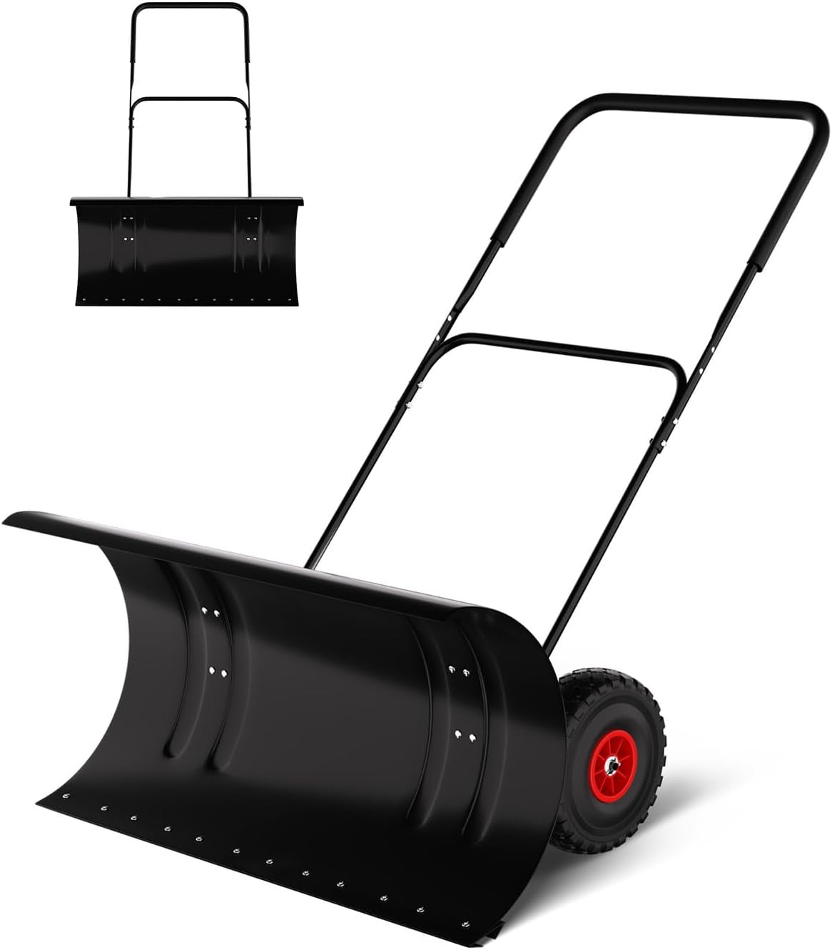 Lumiparty Snow Pusher with Wheels for Driveway, 29.5" Wide Steel Blade ...