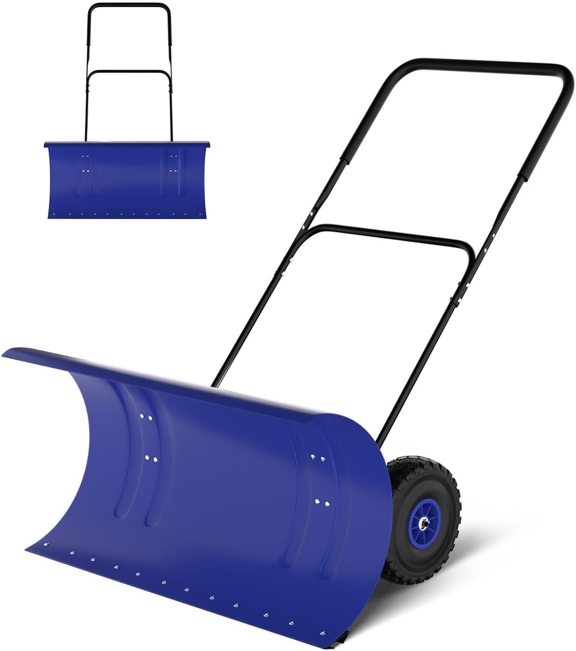 Lumiparty Snow Pusher with Wheels for Driveway, 29.5" Wide Steel Blade ...