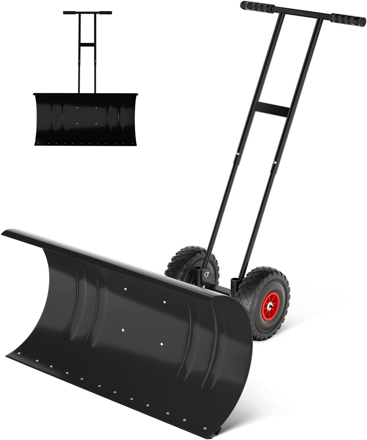 Lumiparty Snow Pusher with Wheels for Driveway, 29.5" Wide Steel Blade ...