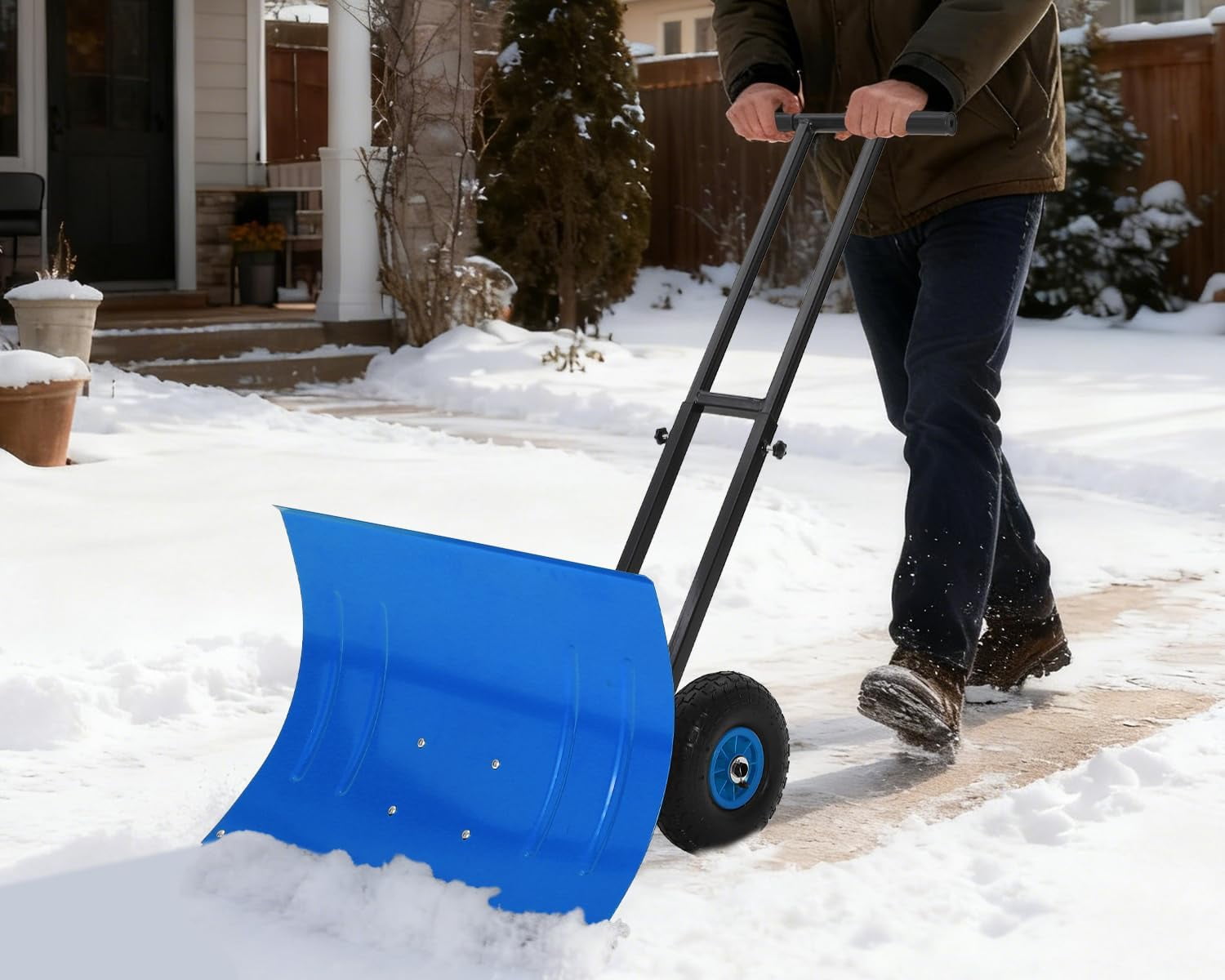 Lumiparty Snow Shovel Pusher, Heavy Duty Steel Push Plow with ...