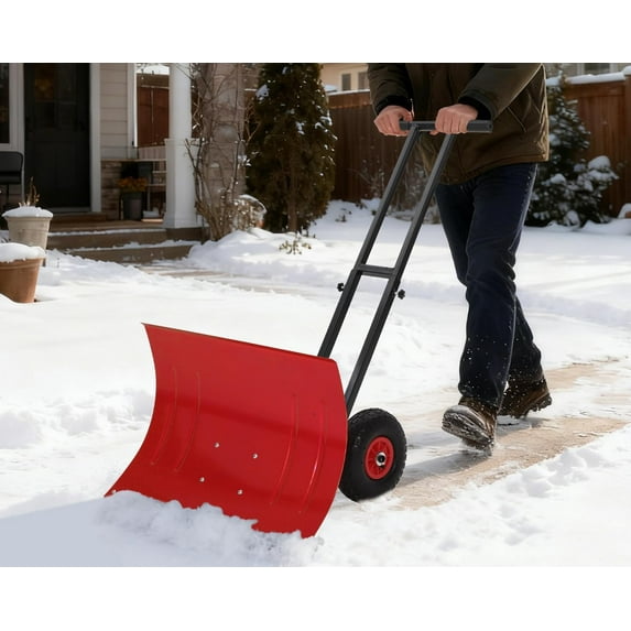 Lumiparty Snow Shovel Pusher, Heavy Duty Steel Push Plow with ...