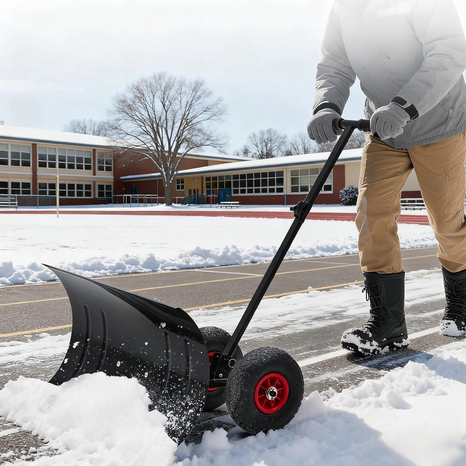 Lumiparty Snow Shovel with Wheels for Driveway, 29 in Wide Heavy Duty ...