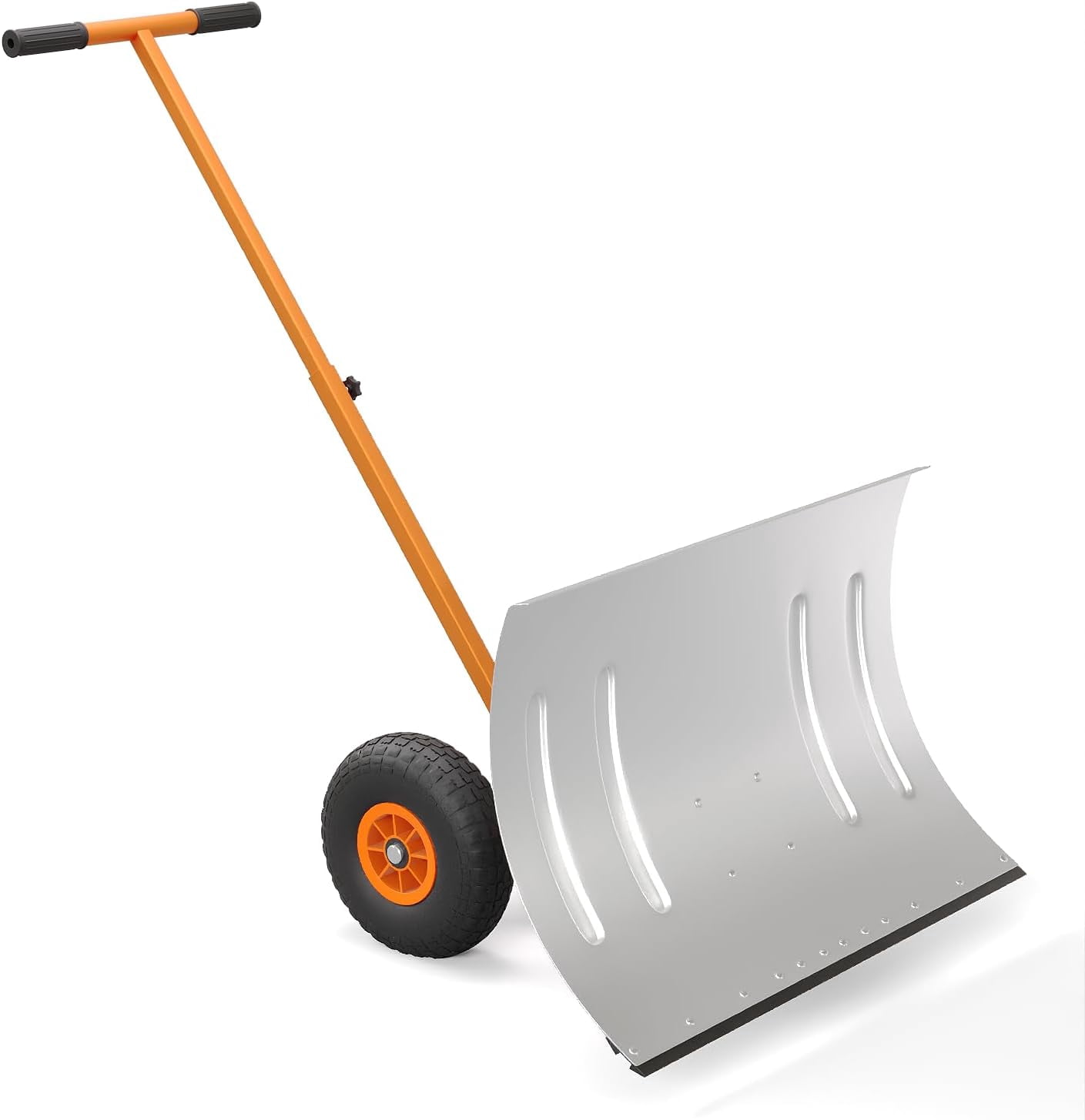Lumiparty Snow Shovel with Wheels, Heavy Duty Metal Snow Pusher with ...