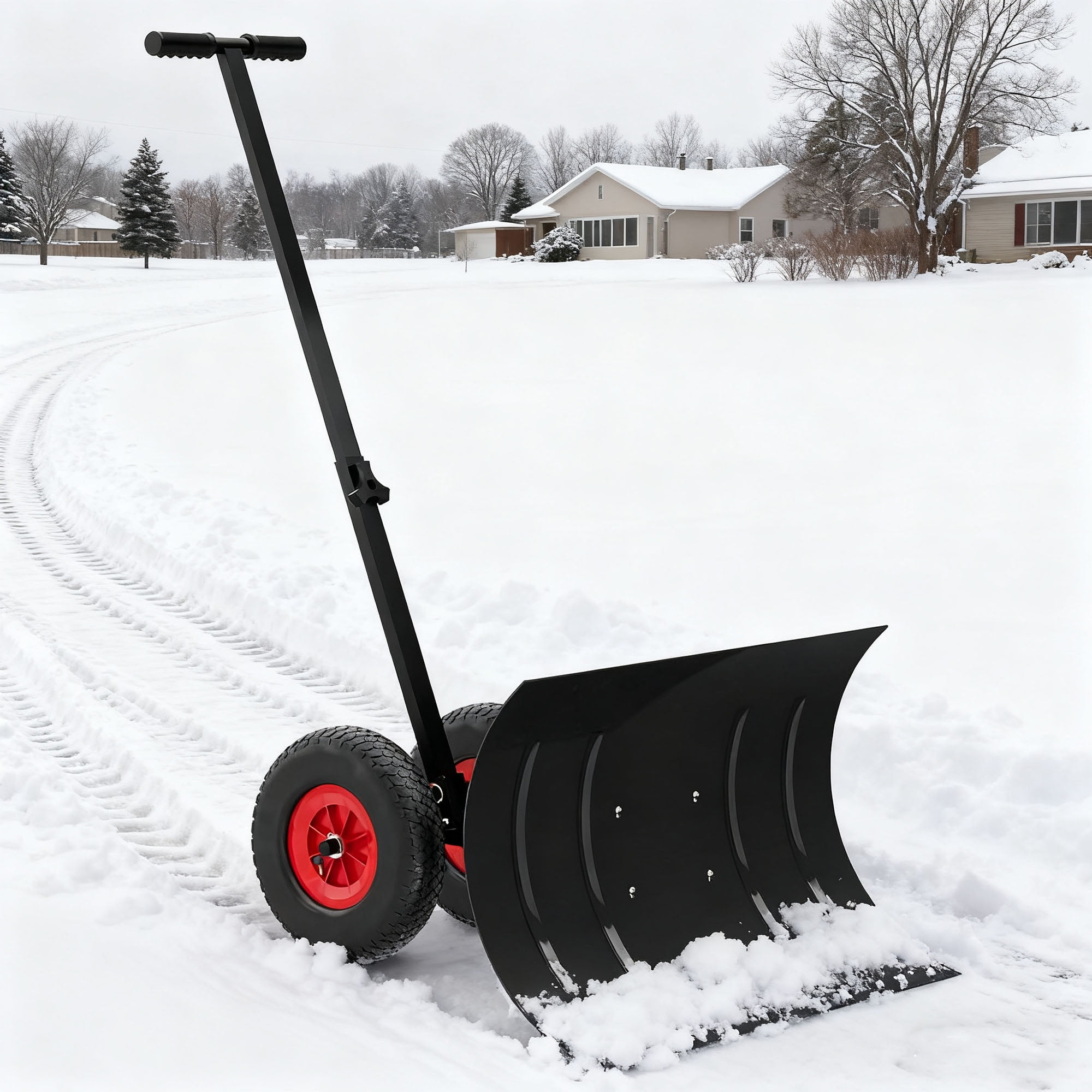 Lumiparty Snow Shovel with Wheels, Snow Pusher Shovel with Snow Removal ...