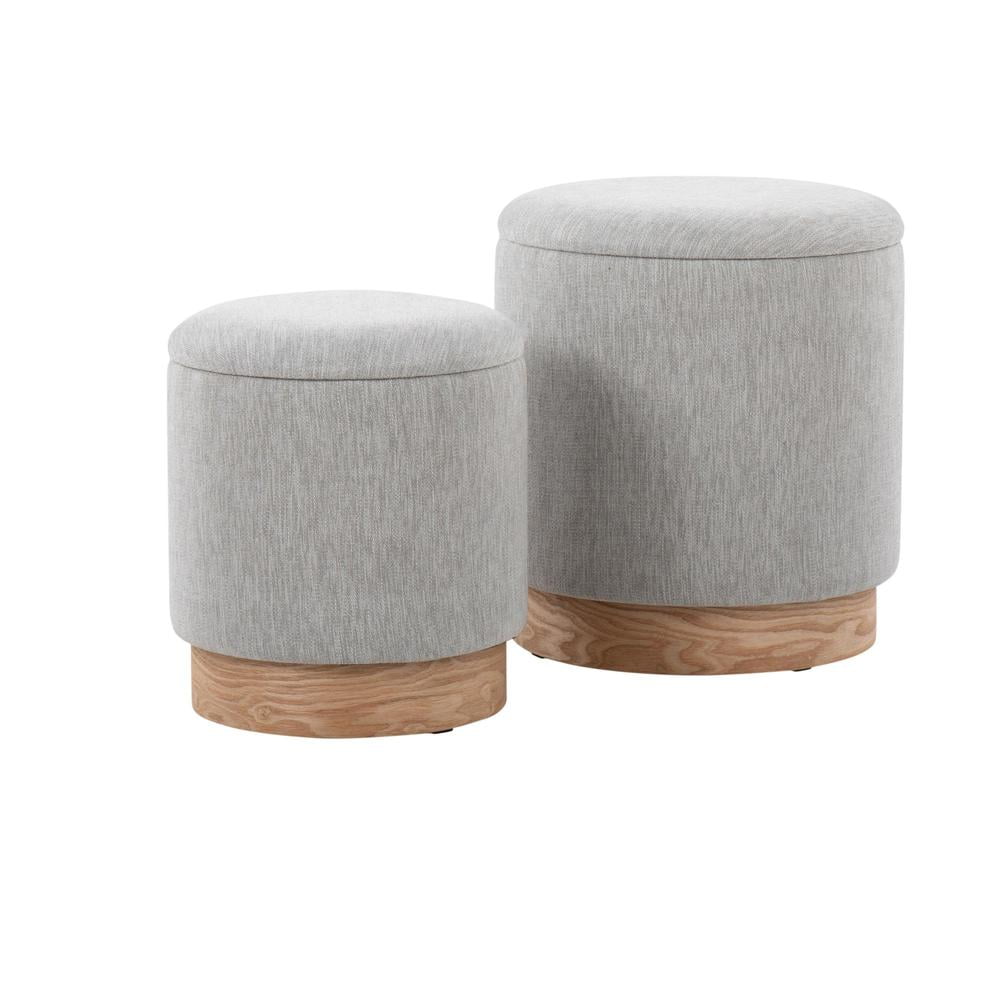 Lumisource Marla Contemporary Nesting Ottoman Set in Natural Wood and ...
