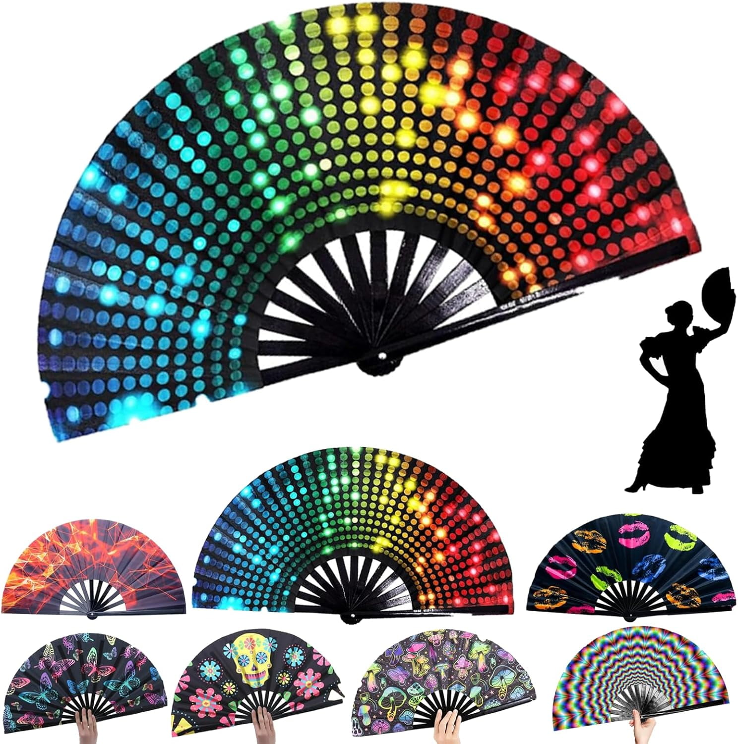 Lumivia 2Pcs Fans for Line Dancing, Foldable Glow Handheld Fan ...
