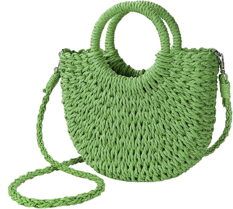 Lumivia Mini Semi-circle Rattan Straw Bag for Women, Summer Handwoven ...