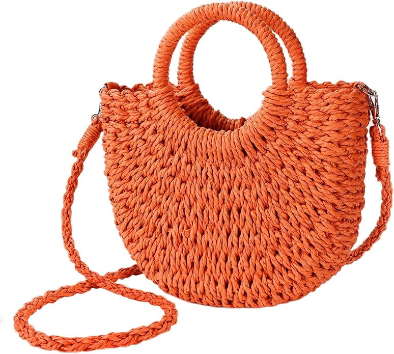 Lumivia Mini Semi-circle Rattan Straw Bag for Women, Summer Handwoven ...