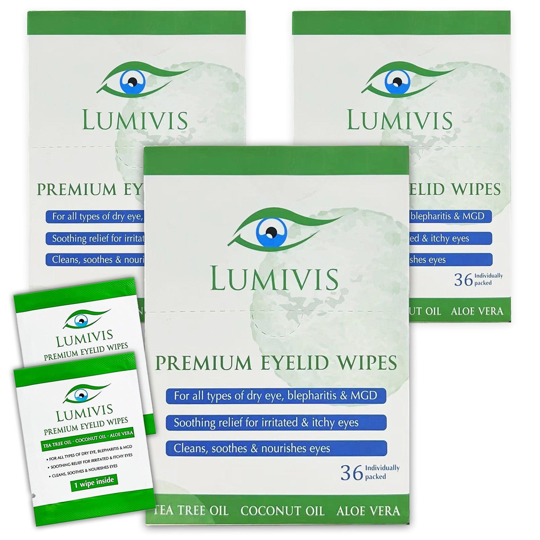 Lumivis Tea Tree Oil Eyelid Wipes - 108 Individually Wrapped Pads for ...