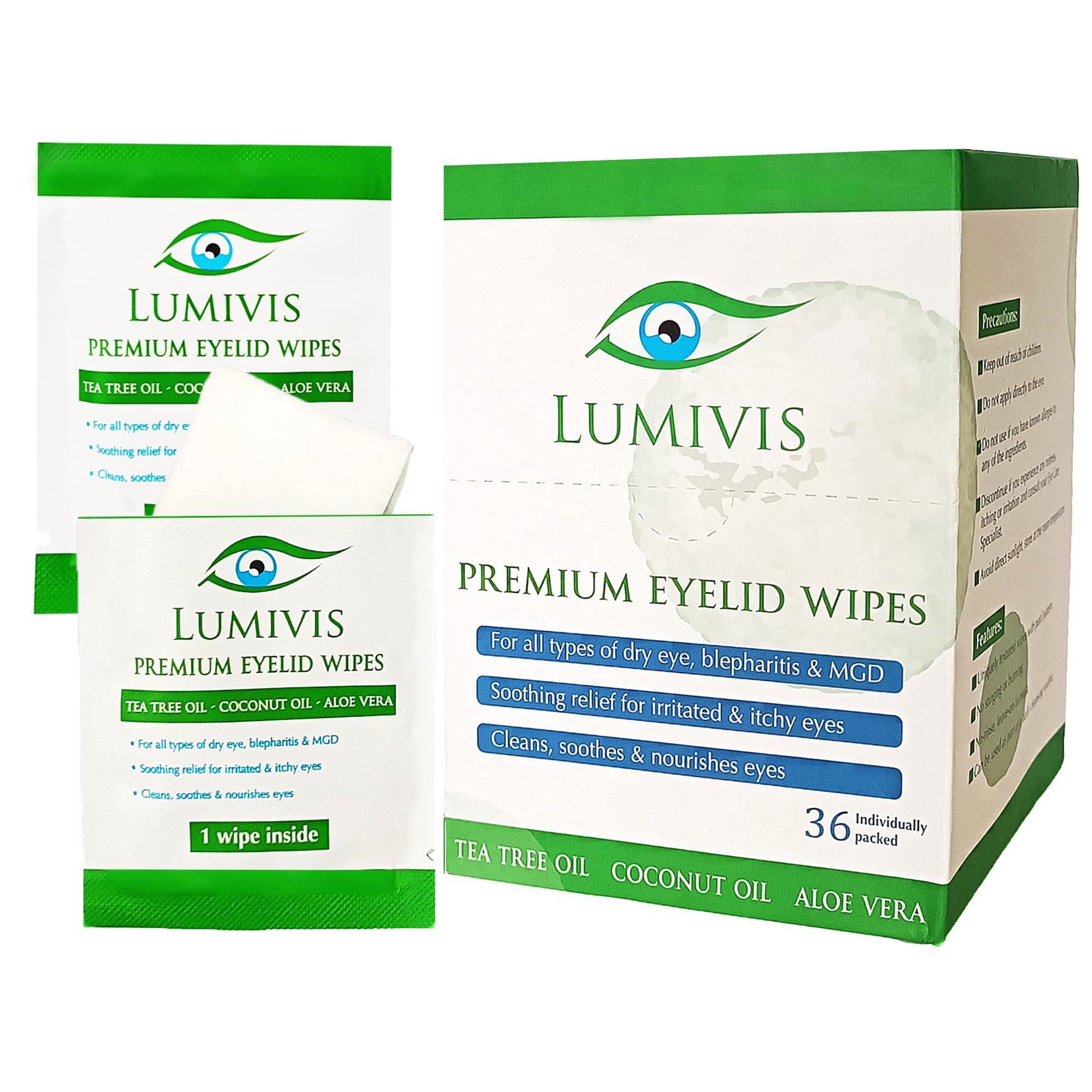 Lumivis Tea Tree Oil Eyelid Wipes - 36 Individually Wrapped Pads for ...