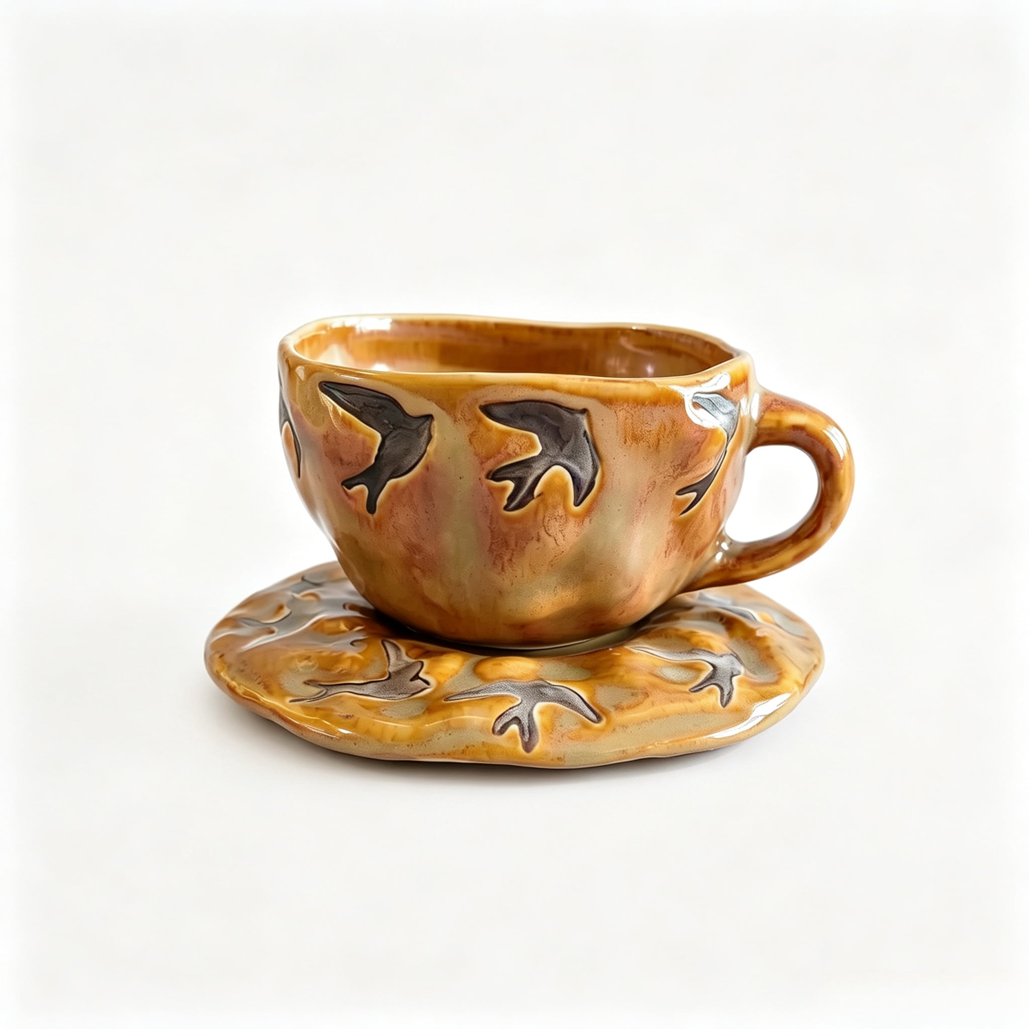 Lumlo Handcrafted Ceramic Cup Set, Brown Embossed Textured Stoneware ...