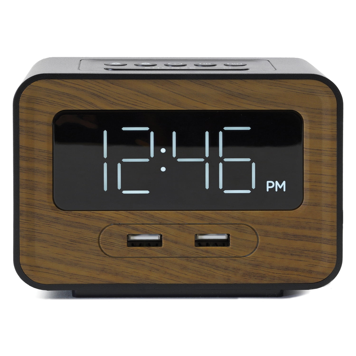 Lumoday Dual USB Charging Station Digital Alarm Clock (Black/Wood ...