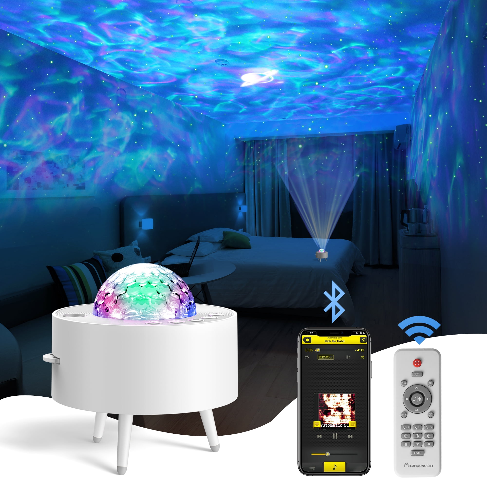 Lumoonosity LED Ocean Wave Projector Night Light, Bluetooth Speaker ...
