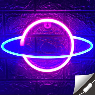 BrightSide 10" Planet Shaped LED Neon Table Light, Multicolor, Battery ...
