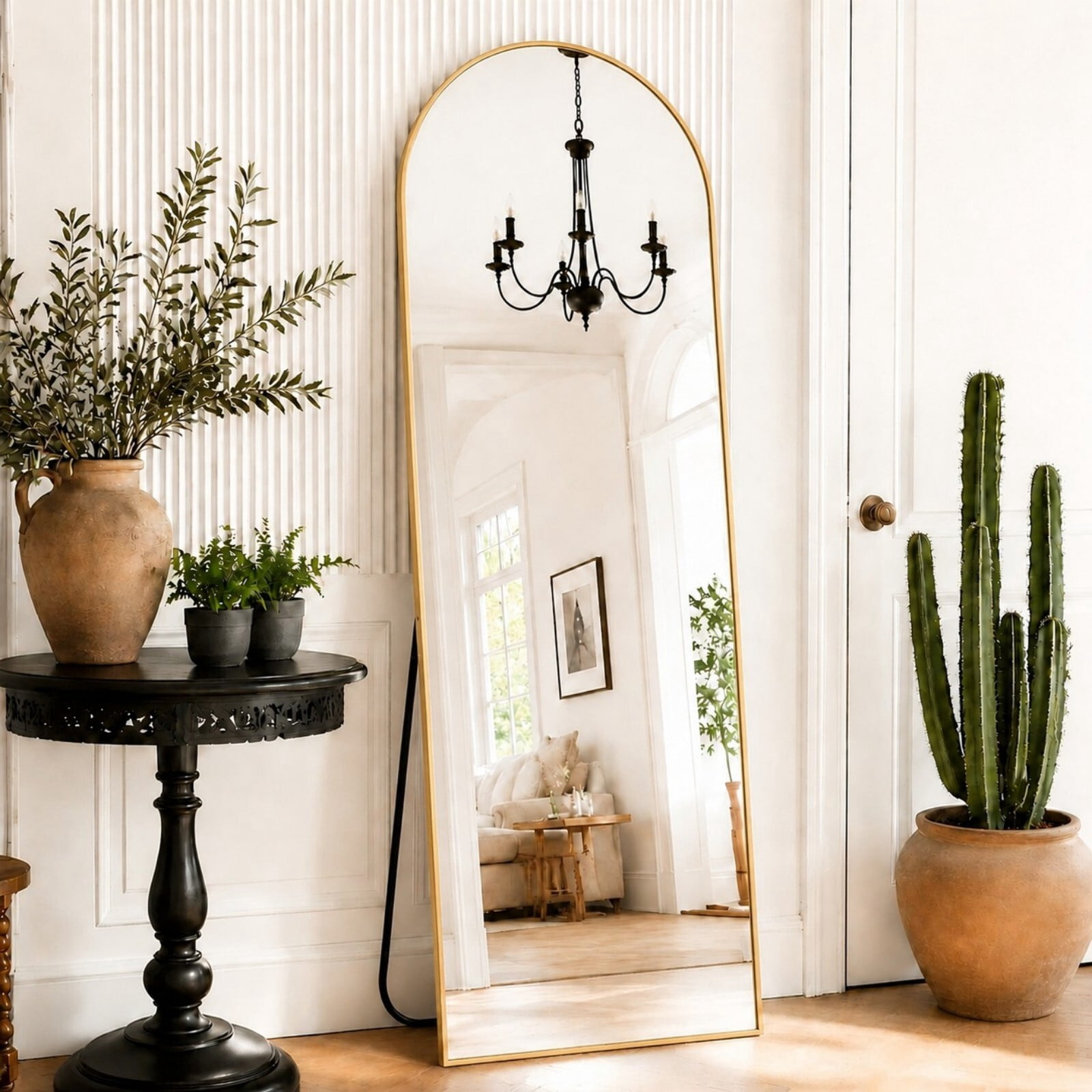 Lumora 16.2"x59" Full Length Arched Standing Floor Mirror, Gold ...