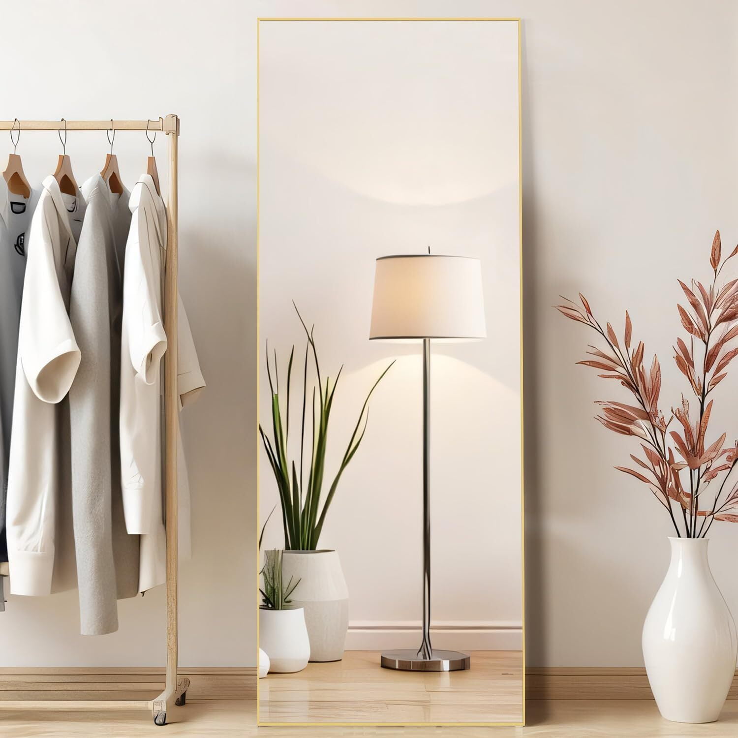 Lumora 64.1"x21" Rectangular Floor Mirror Full-Length Mirror with Aluminum Frame, Gold - Walmart.com