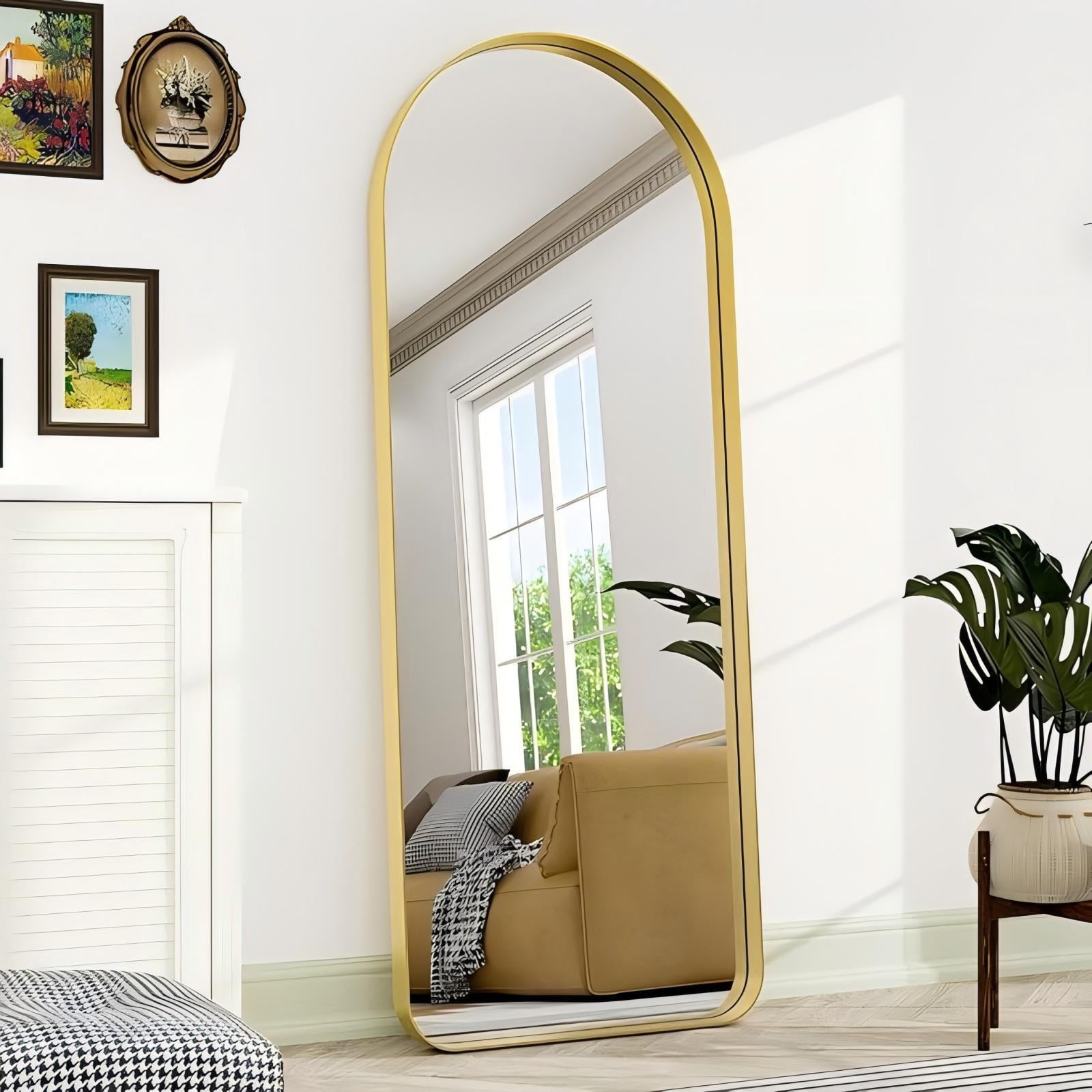 Lumora 64" x 21.6" Arched Full Length Mirror Aluminum Alloy Frame Wall ...