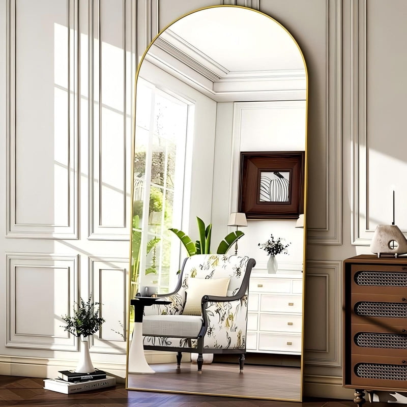 Lumora 71" x 30.3" Arched Full Length Mirror Full Body Mirror With Aluminum Alloy Frame, Gold ...