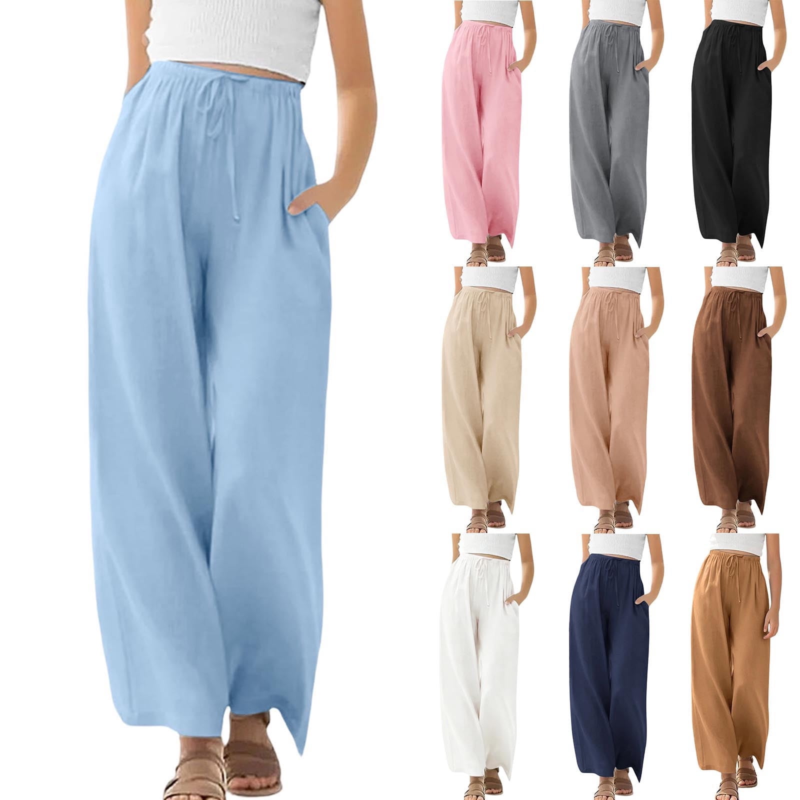 Lumosvexa Girls Cotton Linen Pants, Loose Fit with Pockets Adjustable ...