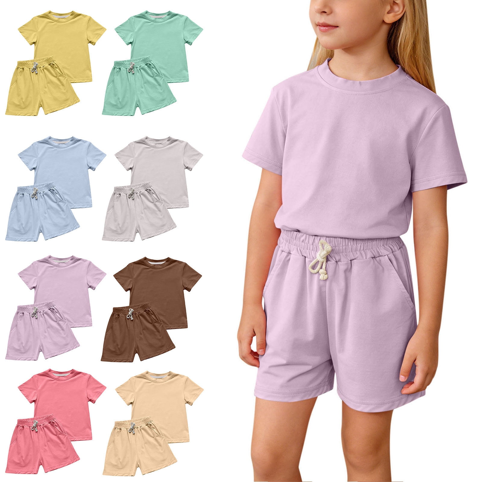 Lumosvexa Girls Outfit Sets 2 Piece, Short Sleeve Tee and Elastic Waist ...