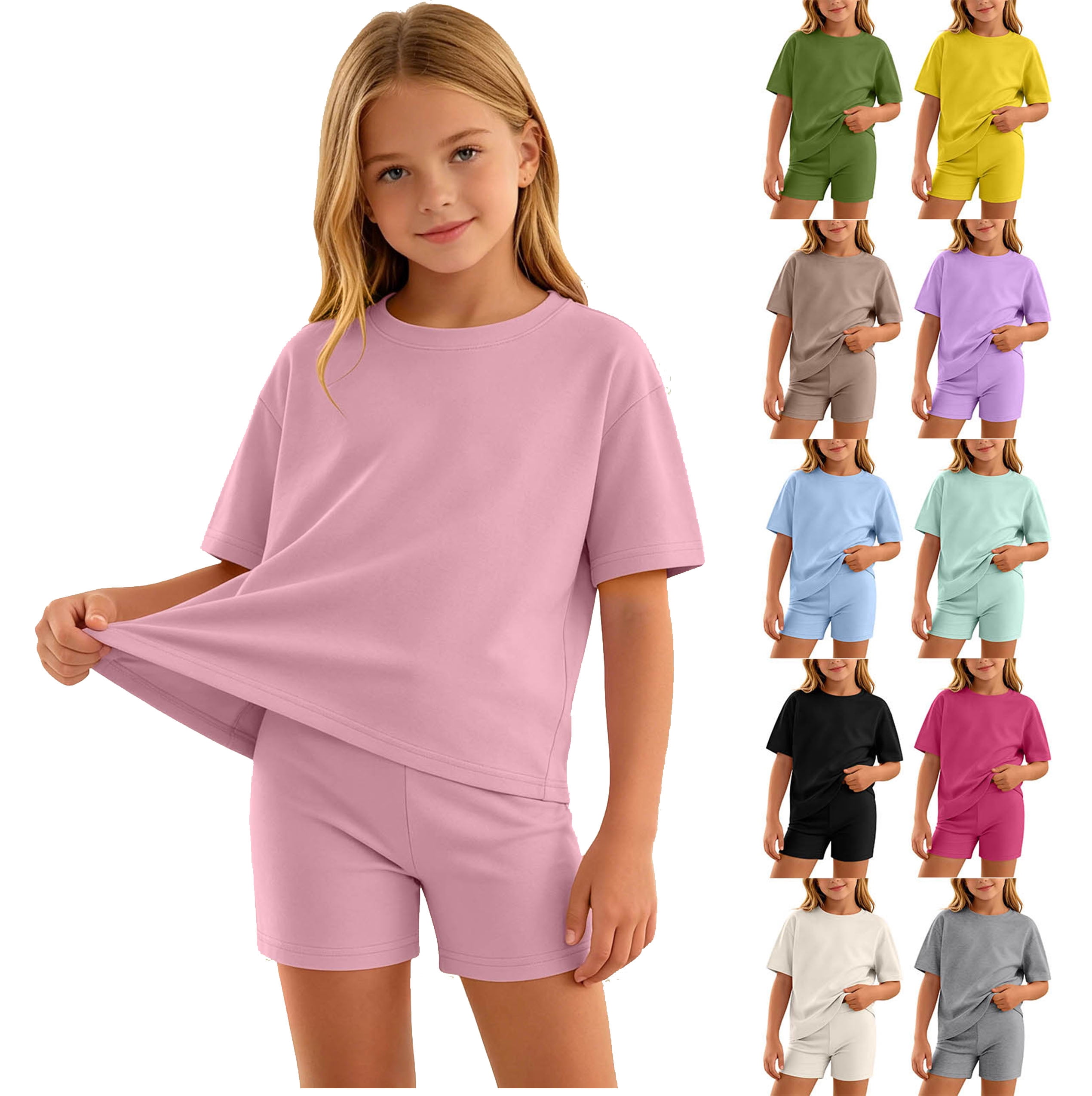 Lumosvexa Girls Outfits Sets, Short Sleeve Tee and Skinny Fit Shorts ...