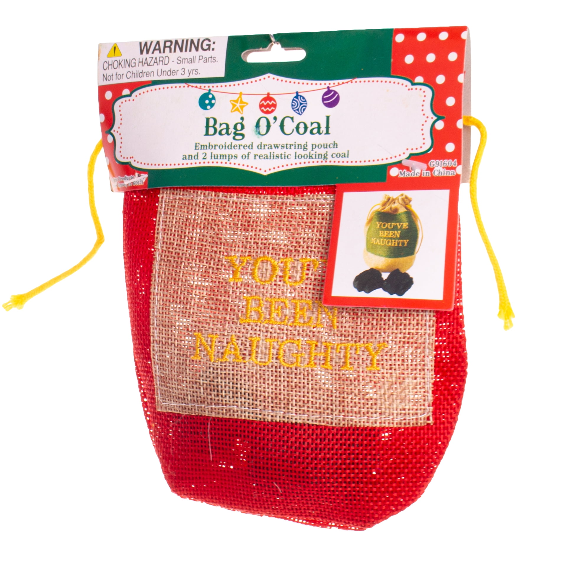 Lumps of Coal You've Been Naughty Burlap Christmas 3pc 6" Gift Bag, Red ...