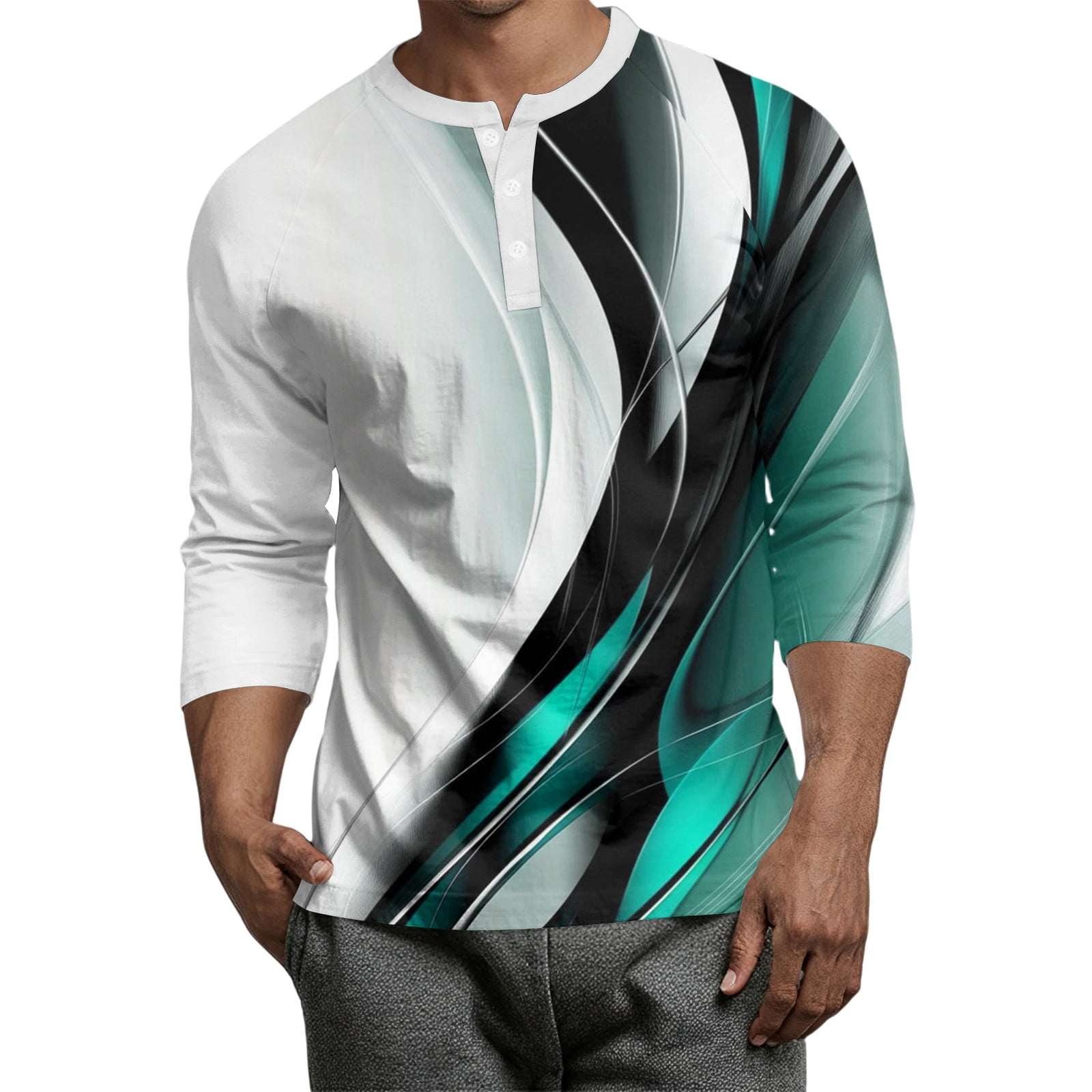 Lumtrix 3/4 Sleeve Henley Shirts for Men Casual Fashion Slim Fit ...