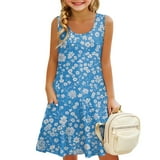 Lumtrix Girls Boho Floral Graphic Dress Summer Sleeveless A-Line Casual ...