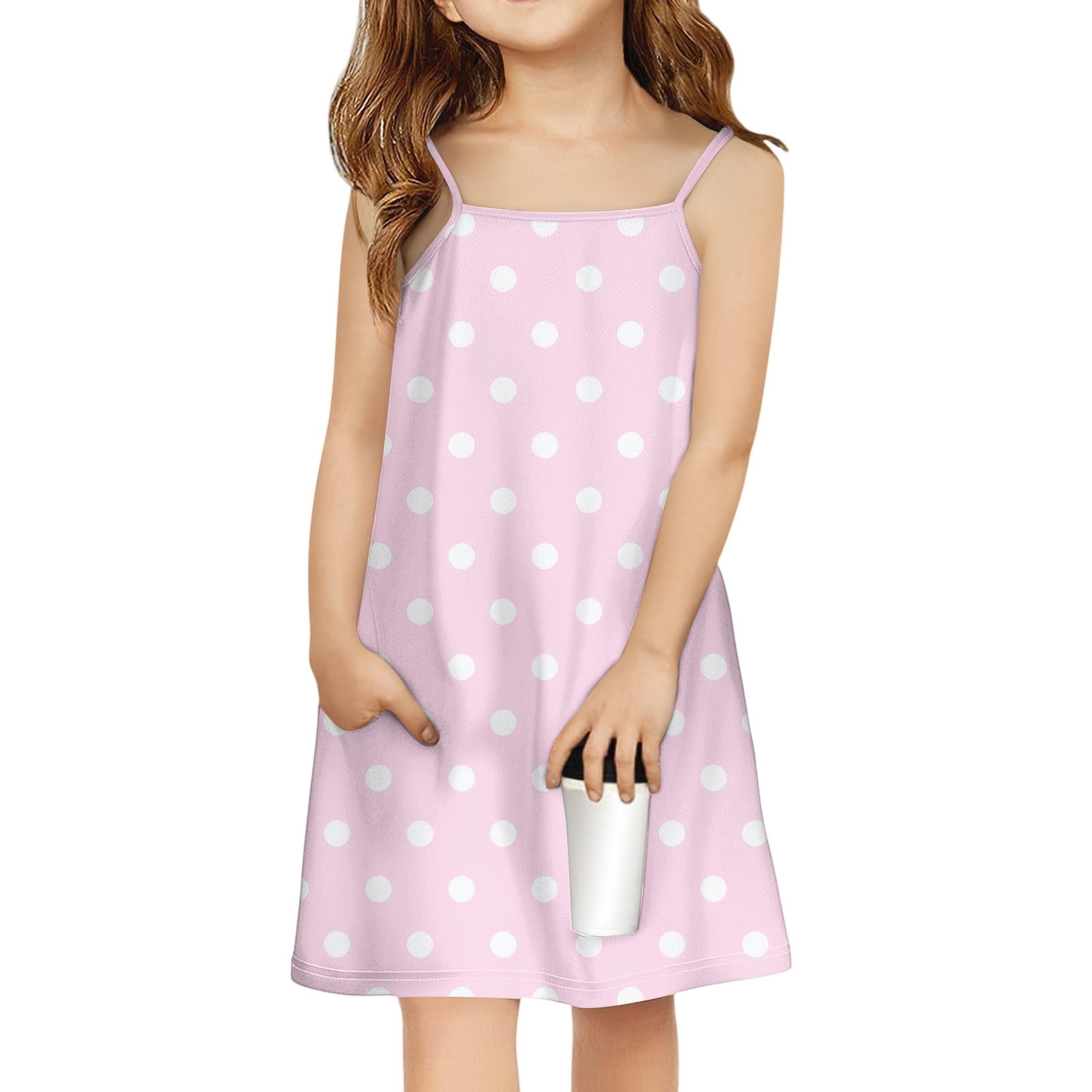 Lumtrix Girls Boho Polka Dot Dress with Straps Summer Casual Cami ...