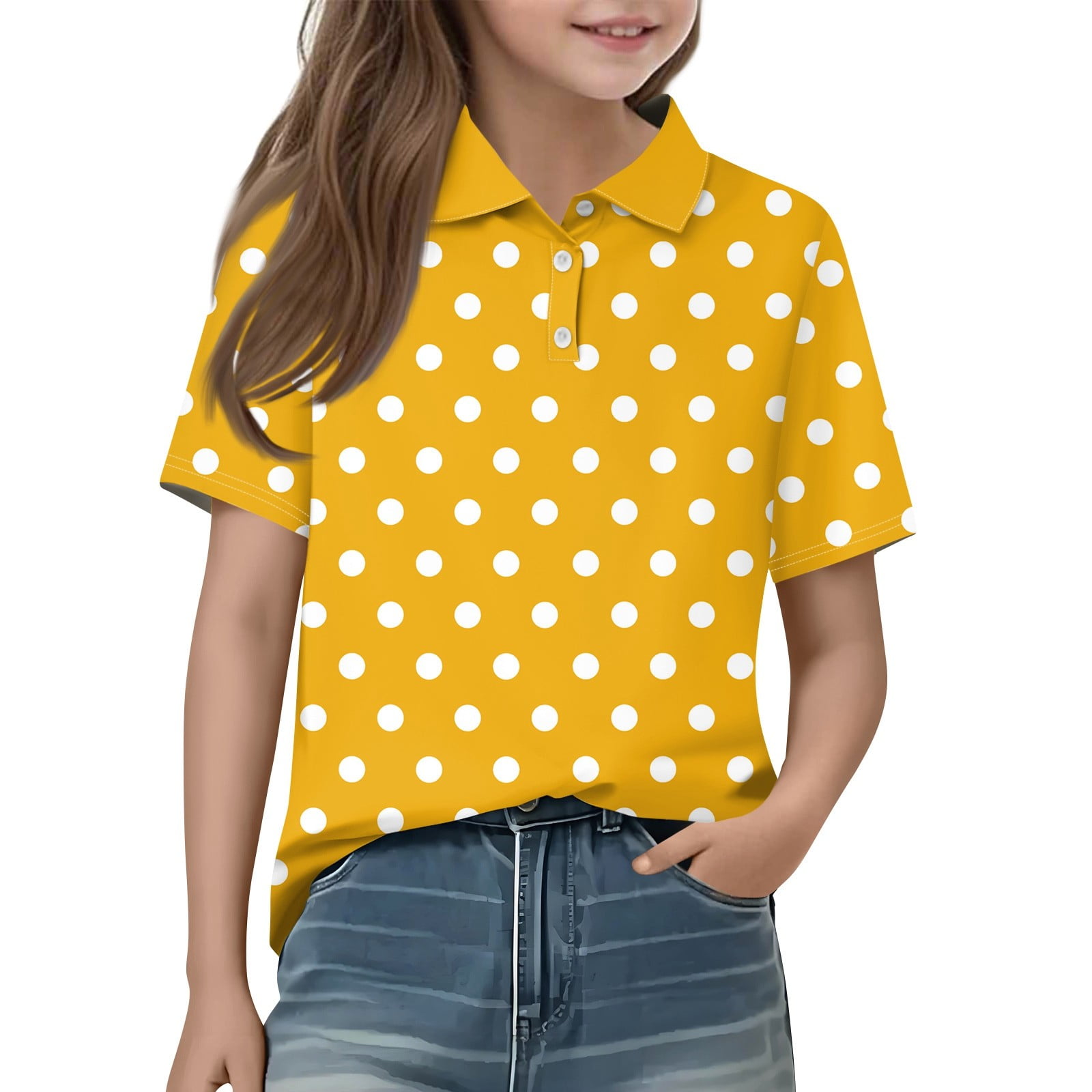 Lumtrix Girls' Boho Polka Dot School Uniform Short Sleeve Collar Polo ...
