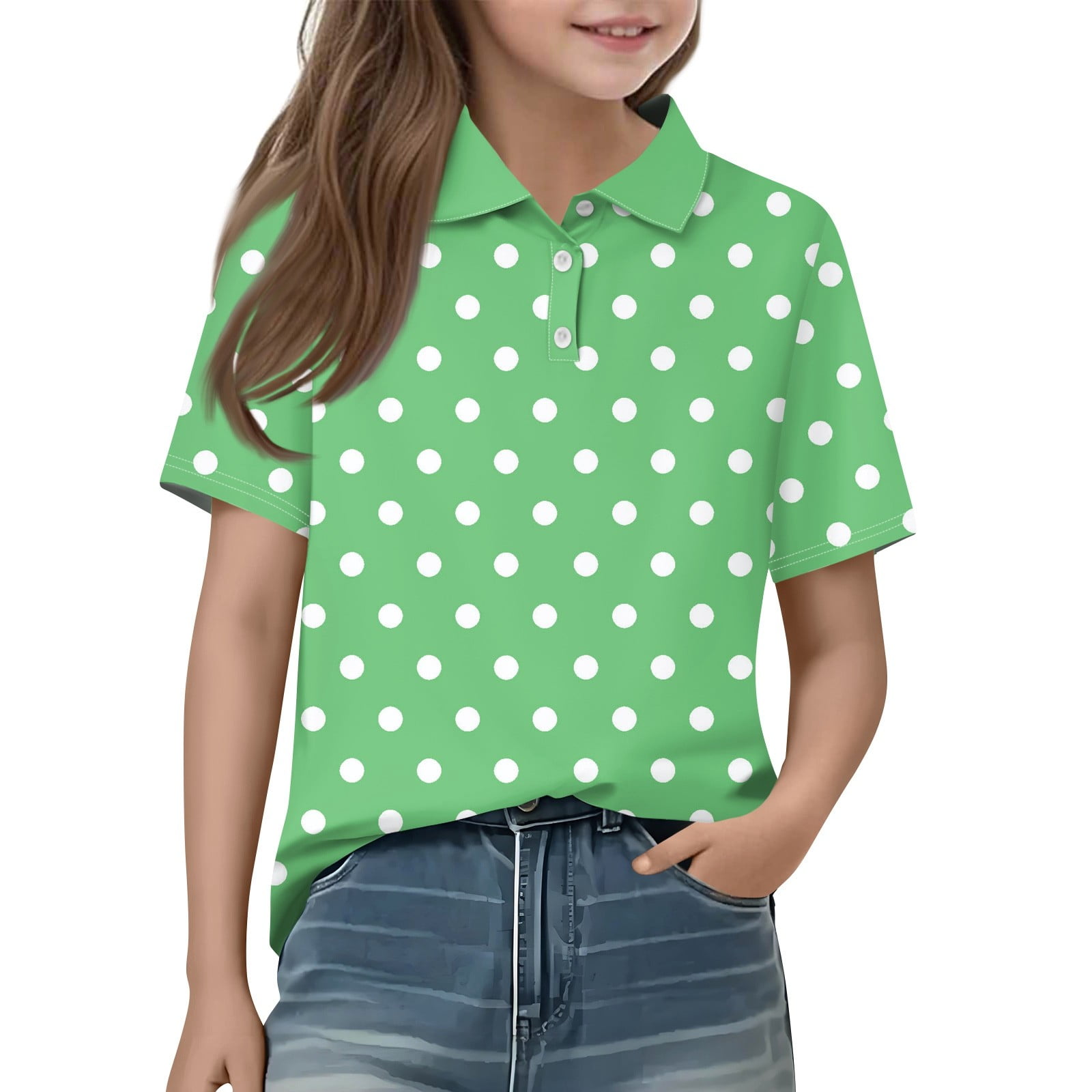 Lumtrix Girls' Boho Polka Dot School Uniform Short Sleeve Collar Polo ...