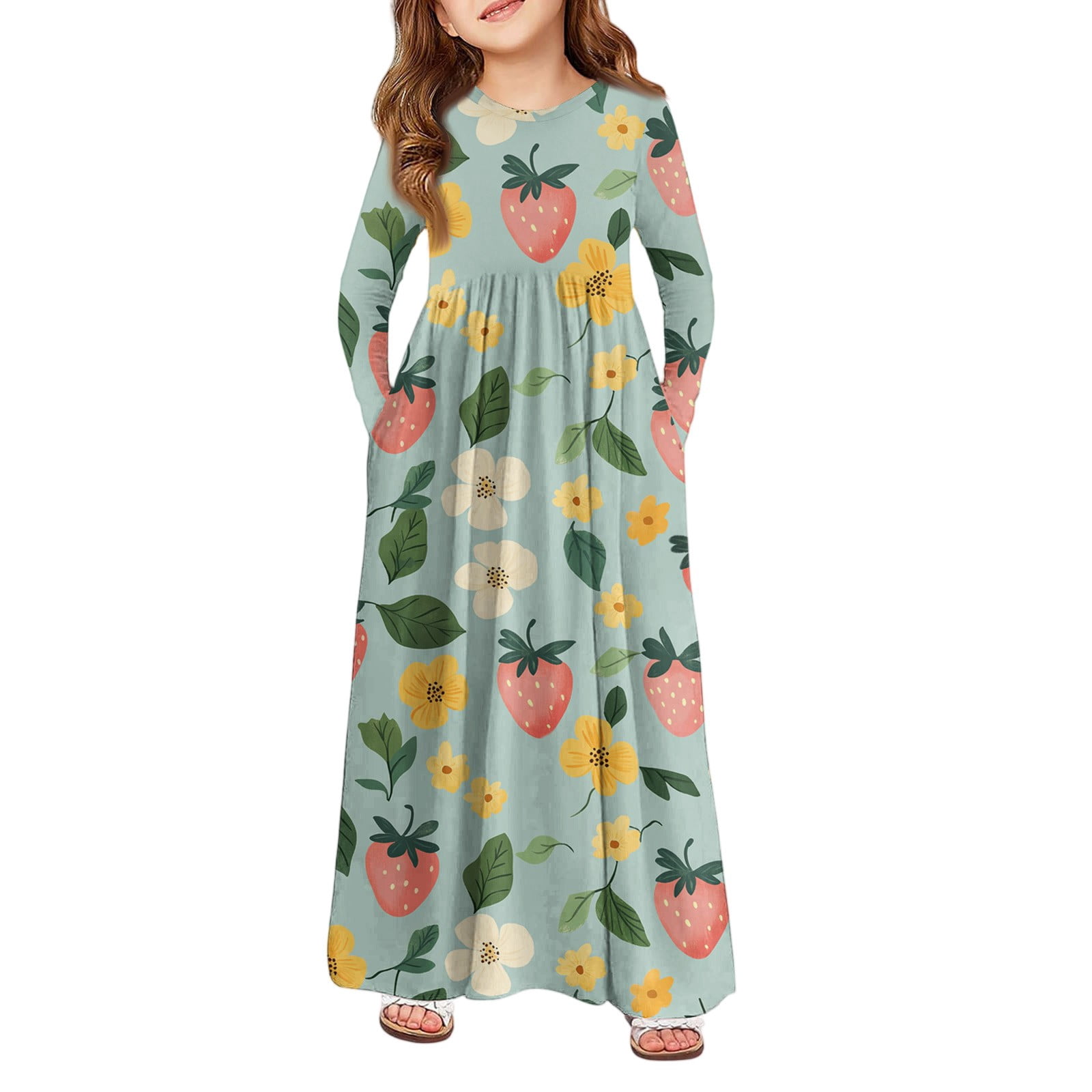 Lumtrix Girls Casual Maxi Dress, Cute Floral Printed Long Sleeves Dress ...