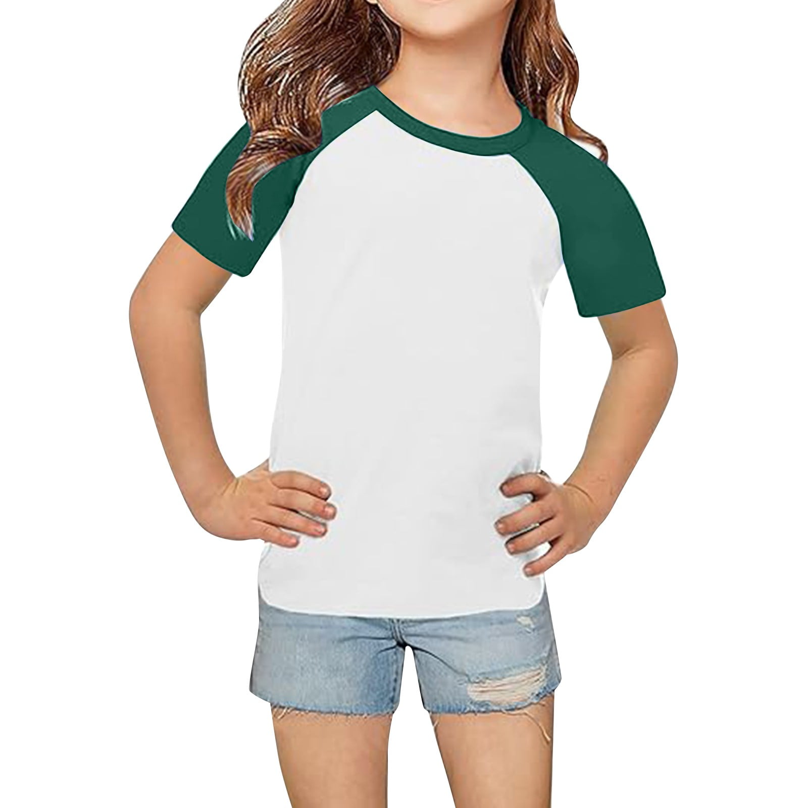 Lumtrix Girls Casual Short Sleeve T Shirts Kids Loose Soft Color Block ...